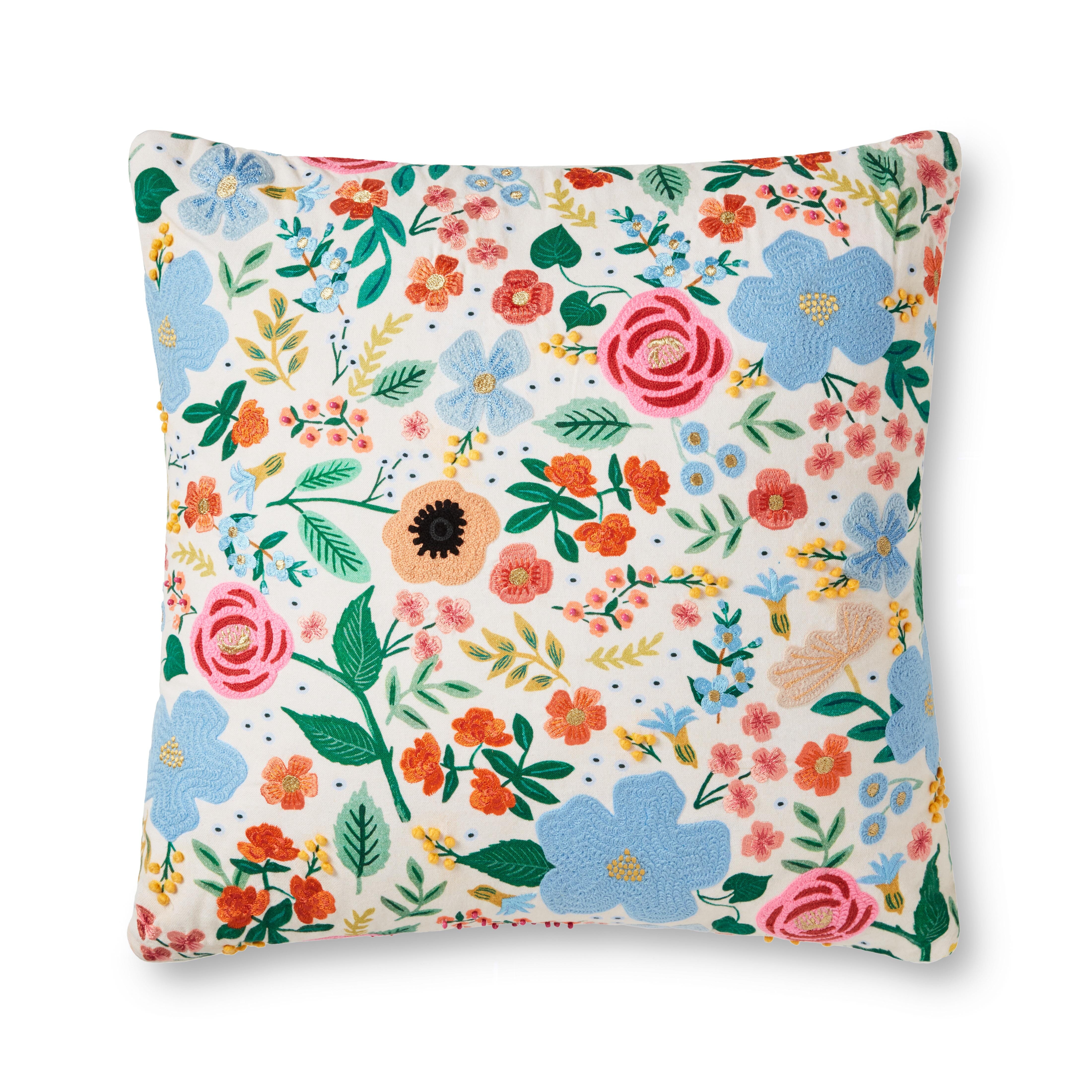 Rifle Paper Co. x Loloi Pillow | Wild Rose Embroidered Pillow | Huck & Peck